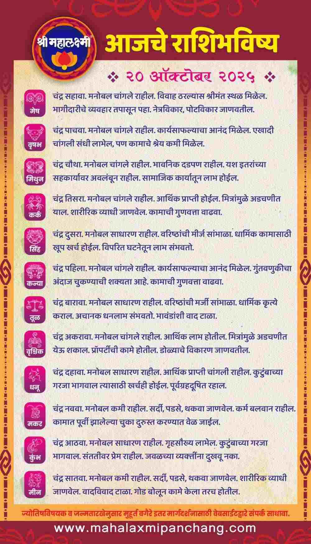 Mahalaxmi Calendar October 2025 (महालक्ष्मी ऑक्टोबर २०२५)